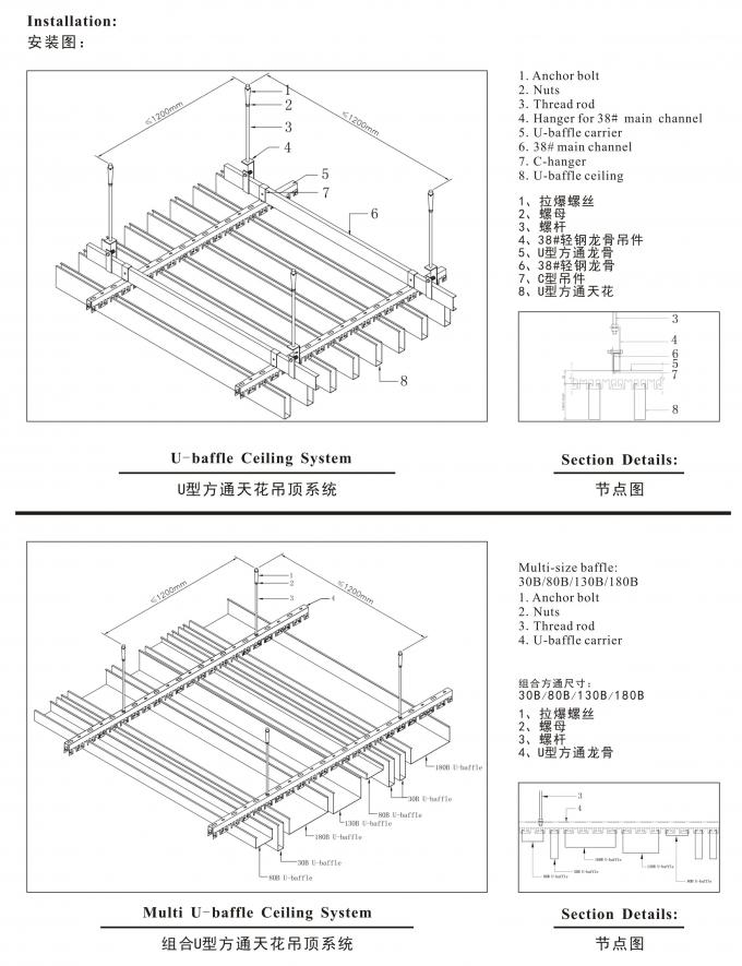 50x200mm Aluminum Metal Ceiling U Shape Perforated Baffle Ceiling