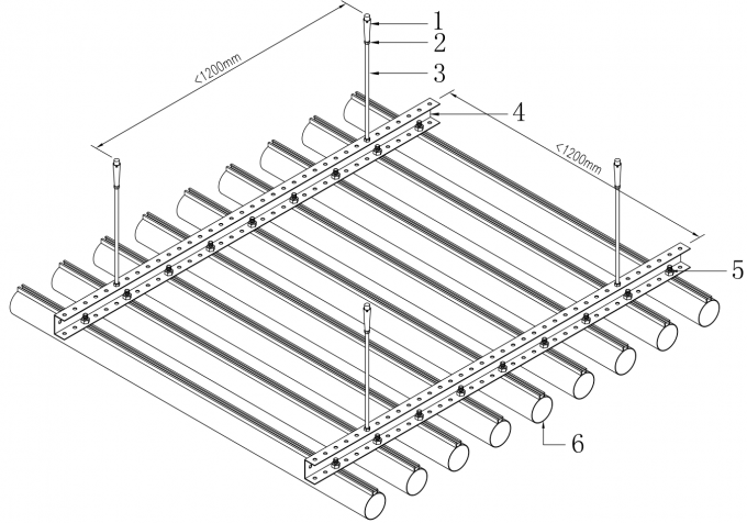 Tubular Baffle Aluminum Metal Ceiling Panel Unconcealed 0.7mm Thickness