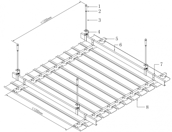 Demountable U Strip Aluminum Metal Ceiling Square Edge Plain Pattern